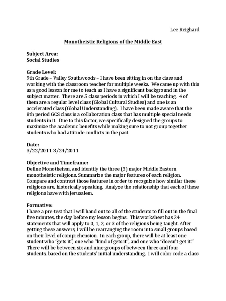 Middle East Lesson Plan | PDF | Reading Comprehension | Lesson Plan