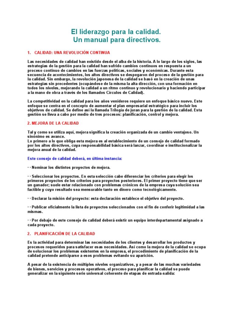 El Liderazgo para La Calidad 1 | PDF | Calidad (comercial) | Planificación