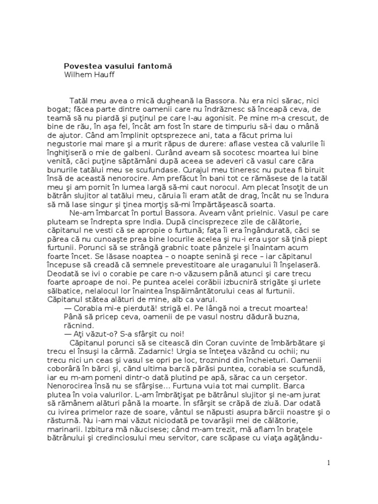 Wilhelm Hauff - Povestea Vasului Fantoma | PDF