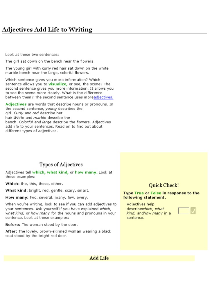 Adjectives Add Life: How Descriptive Words Enhance Writing Through ...