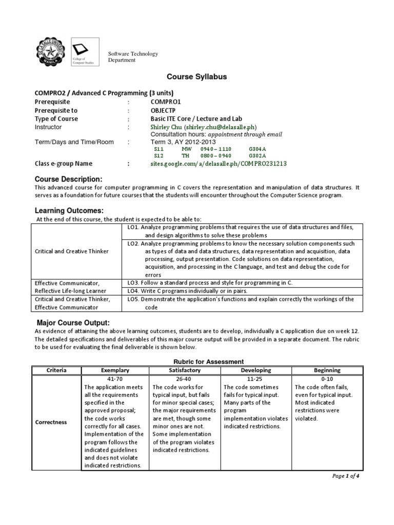 COMPRO2 Syllabus | PDF | Array Data Structure | Pointer (Computer Programming)