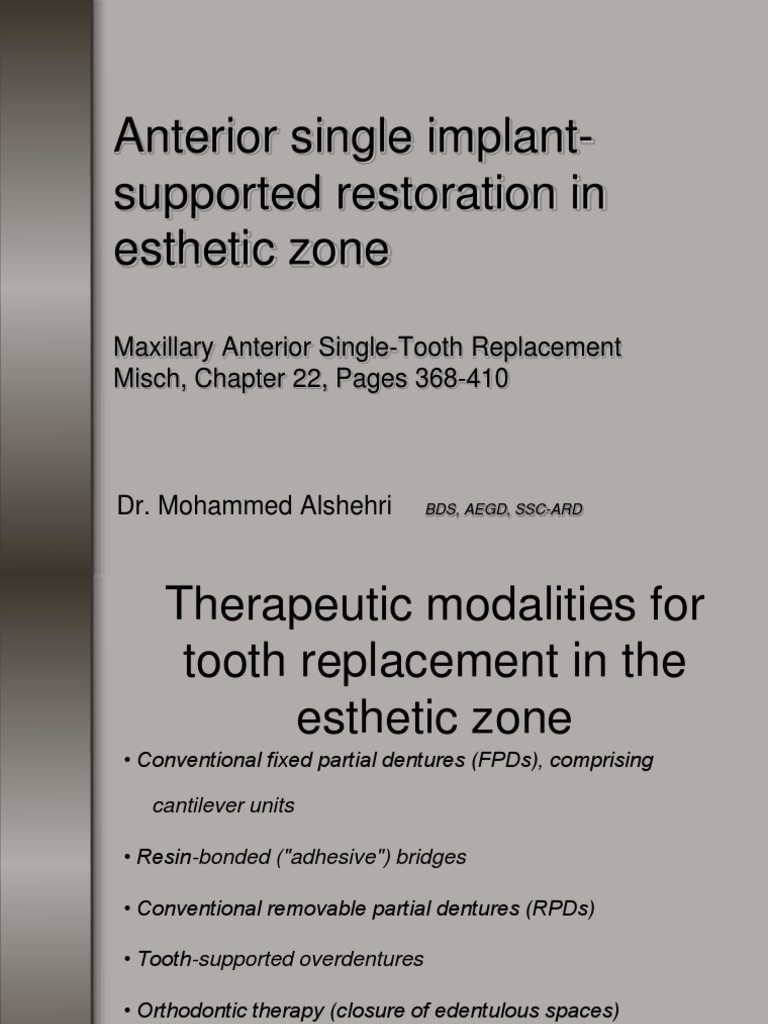 Anterior Single Implant Supported Restoration in Esthetic Zone | PDF ...