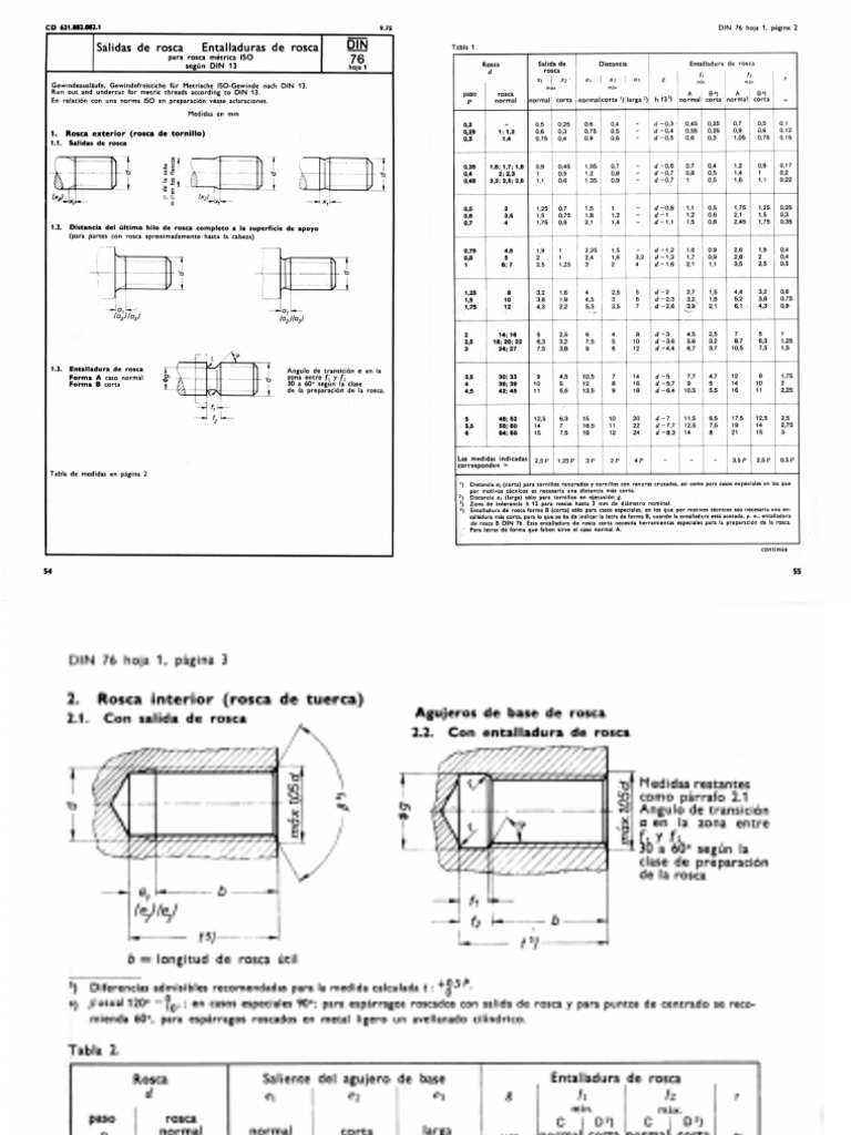 DIN 76 Salidas de Rosca | PDF