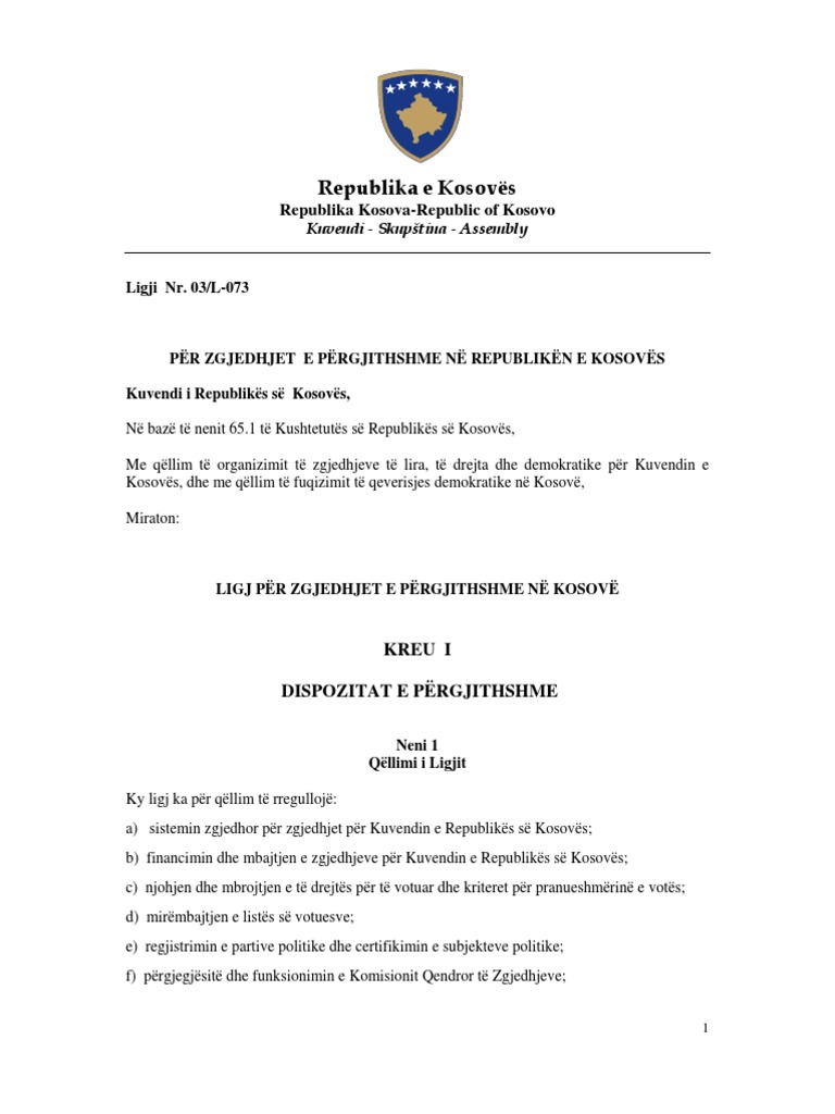 Ligji Për Zgjedhjet e Përgjithshme Në Republikën e Kosovës | PDF
