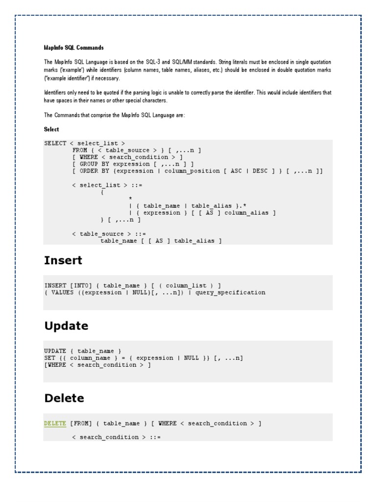 SQL and MapInfo | PDF | Table (Database) | Sql