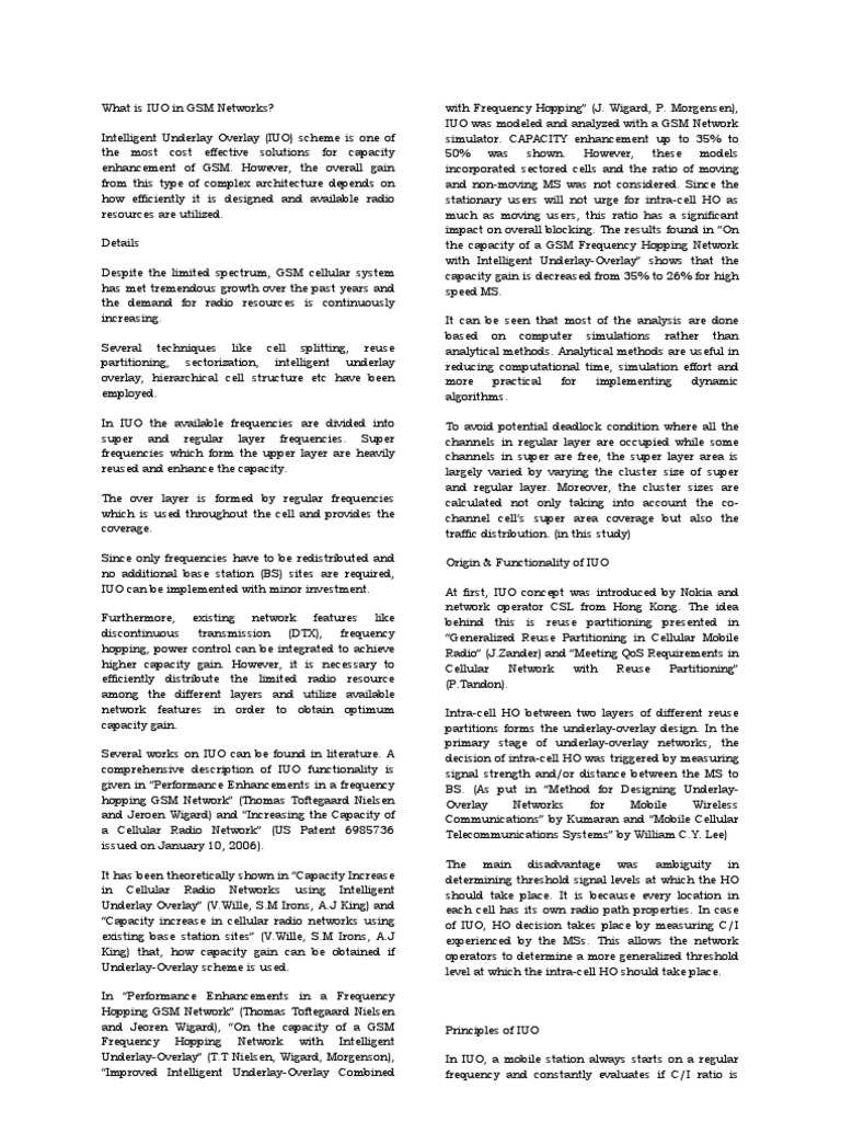 IUO - Intelligent Underlay Overlay | PDF | Cellular Network | Gsm