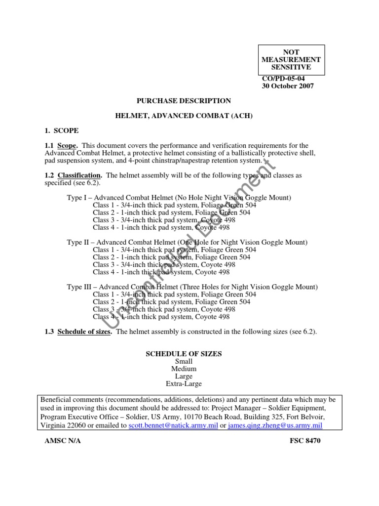 Gentex ACH Helmet Specifications | PDF | Shell (Projectile) | Petroleum