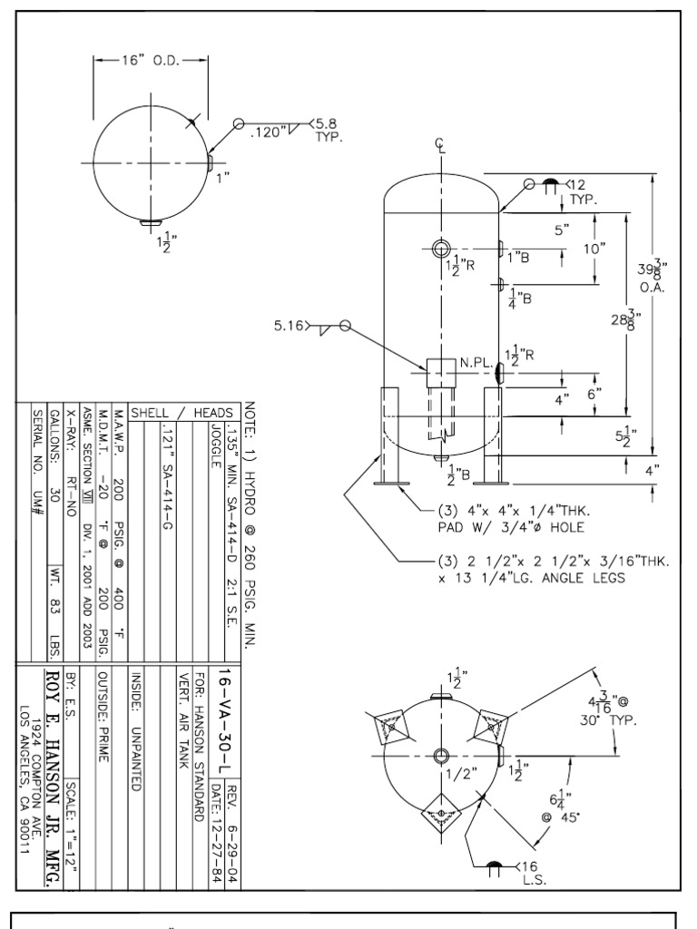 Hanson Standard Pressure Vessels Drawings | PDF