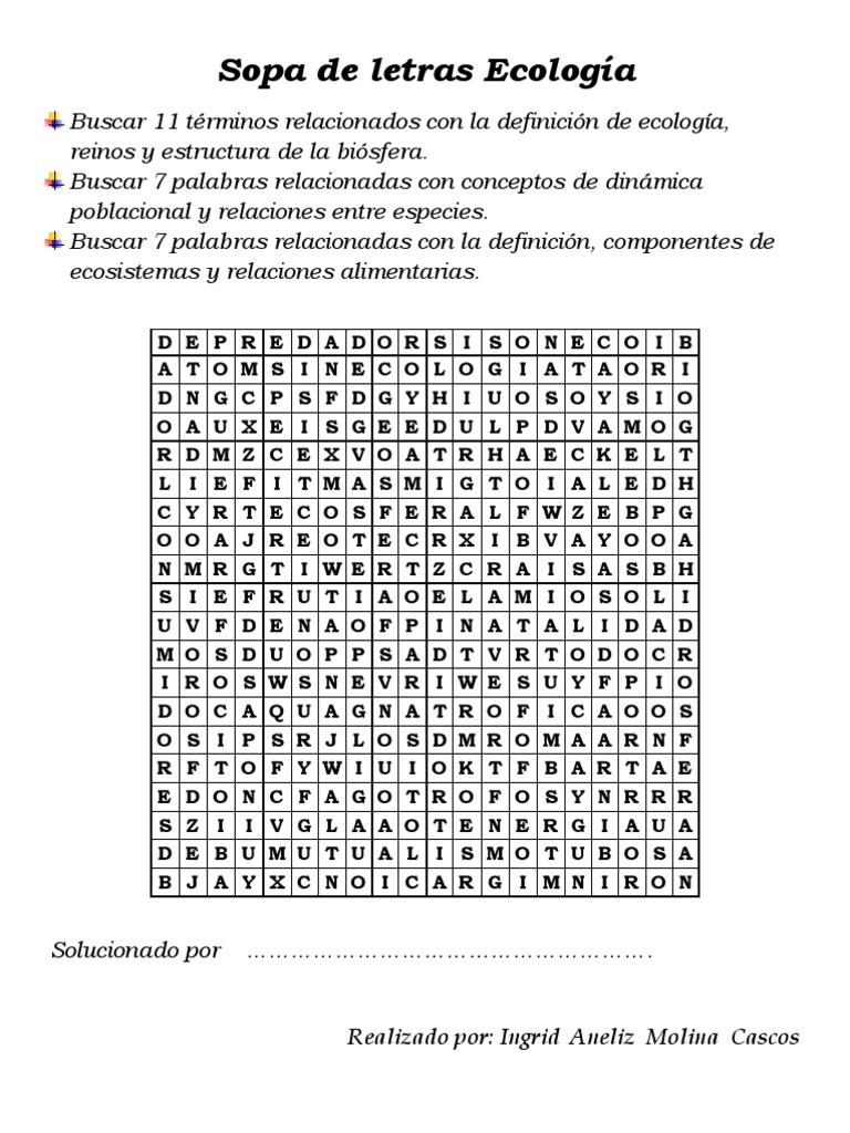 Sopa de Letras Ecología (INSTITUTO) | PDF