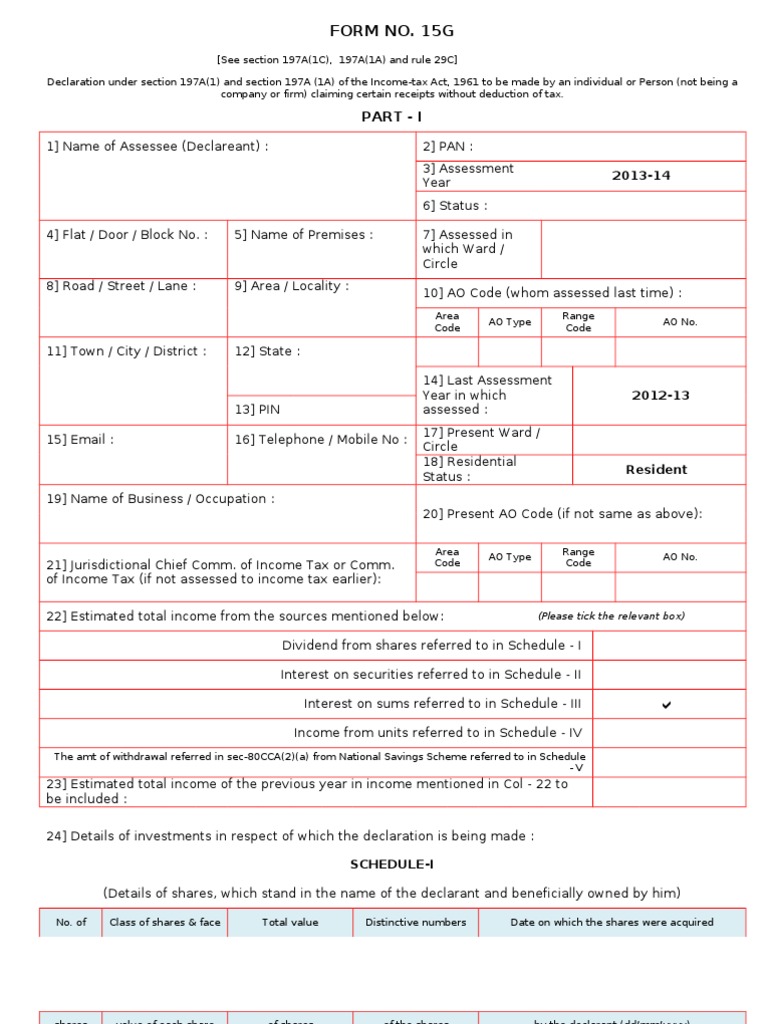 NEW-FORM-NO-15G | Income Tax In The United States | Dividend