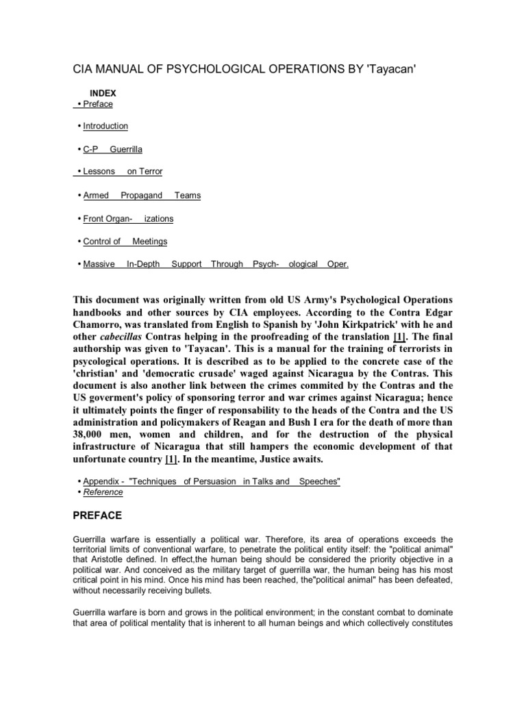 CIA Manual of Psychological Operations By | Guerrilla Warfare | Sandinista National Liberation Front
