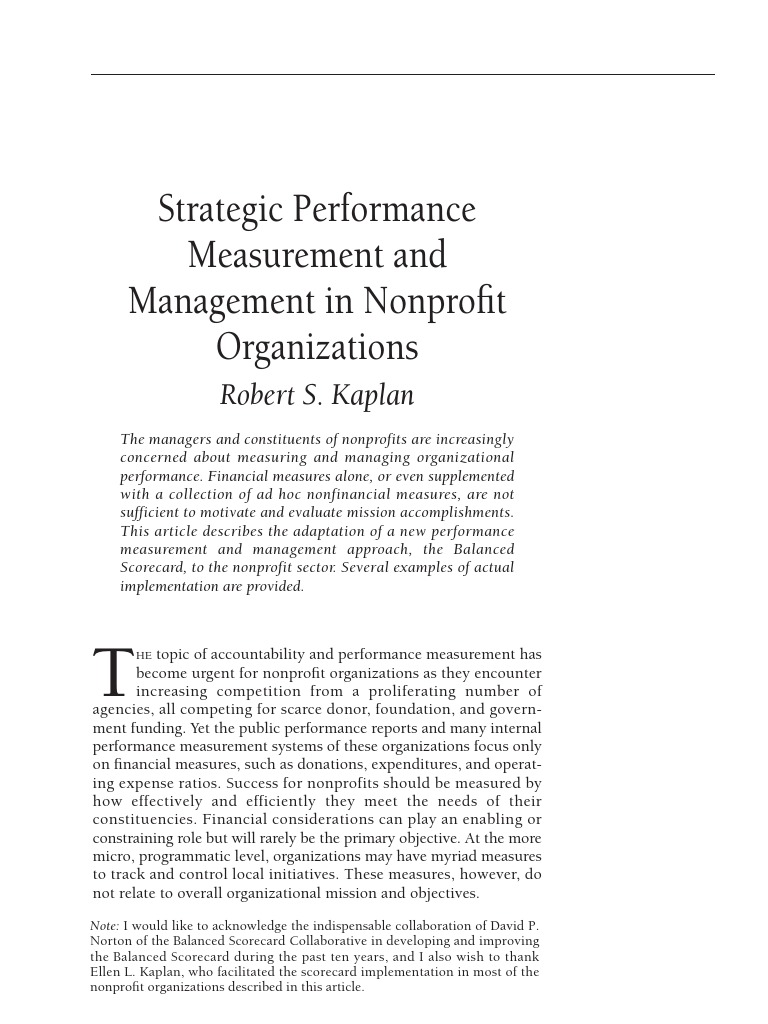 Kaplan - Strategic Performance Measurement and Management in Nonprofit ...