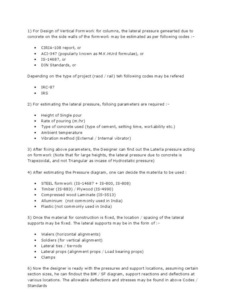 Formwork Design | PDF | Pressure | Concrete