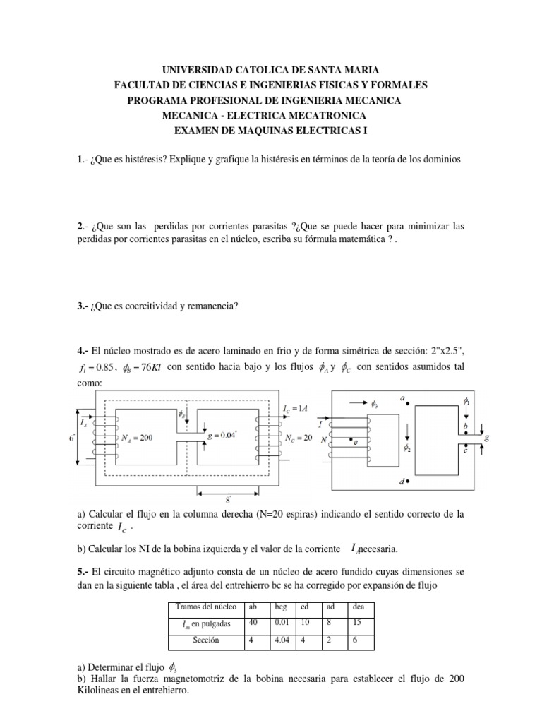 Examen Maquinas Electricas 1 2008 | PDF | Transformador | Inductor