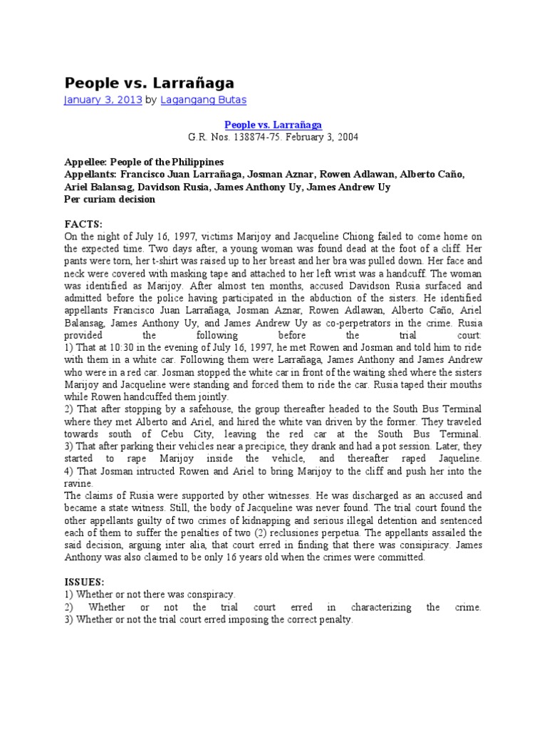 People vs. Larrañaga | PDF | Sentence (Law) | Conspiracy (Criminal)