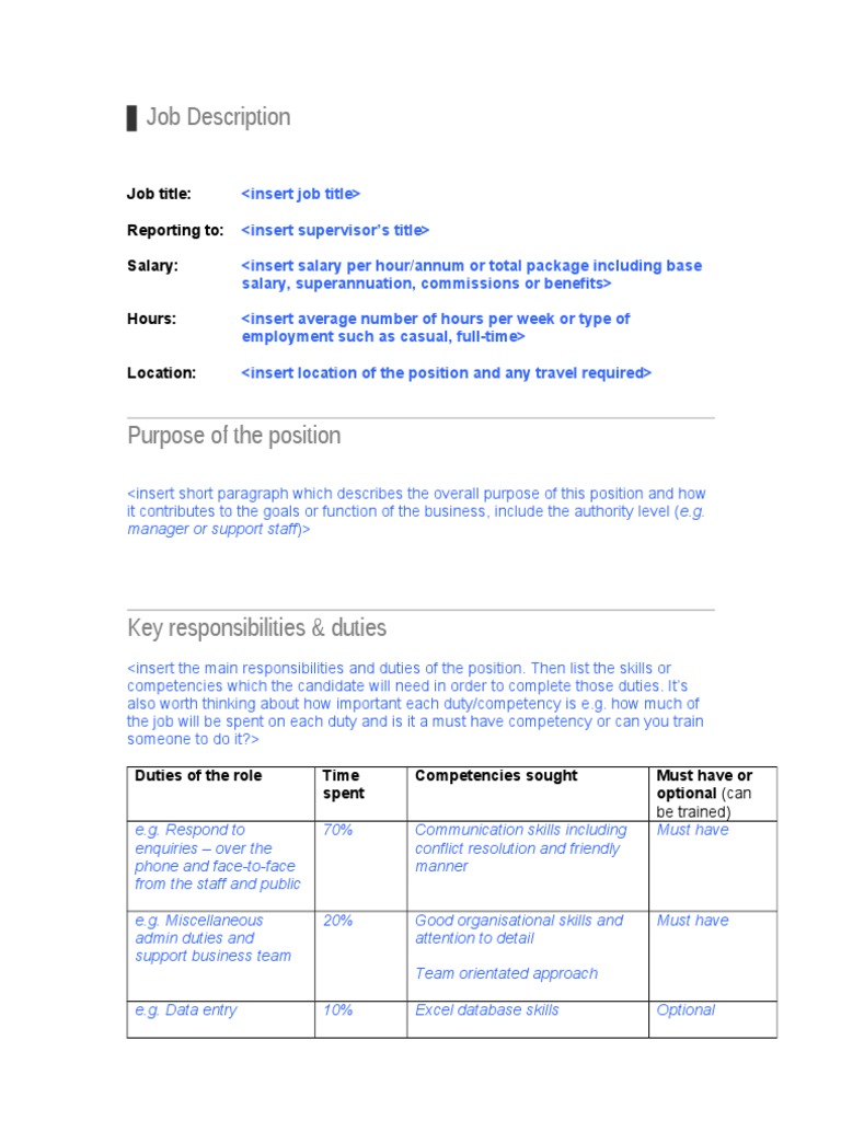 Simple Job Description Template | PDF