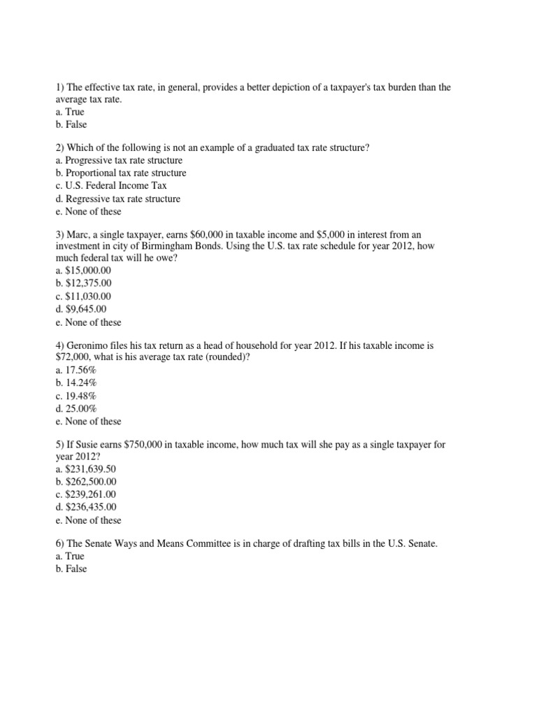 Quiz Tax | PDF | Tax Return (United States) | Tax Rate