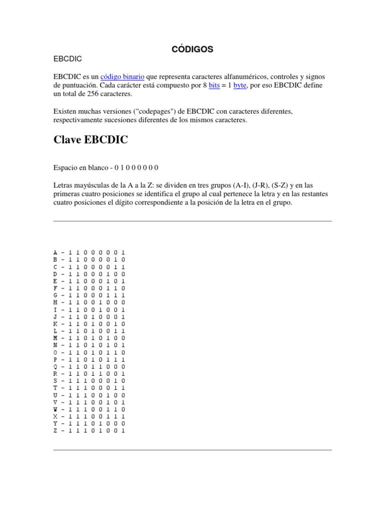 Códigos | PDF | Ebcdic | Notación Matemática