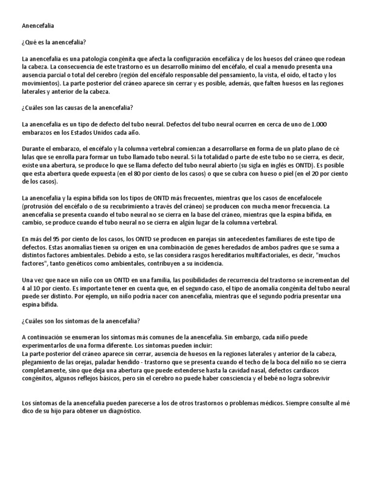Anencefalia: Causas y Síntomas | PDF | El embarazo | Medicina CLINICA