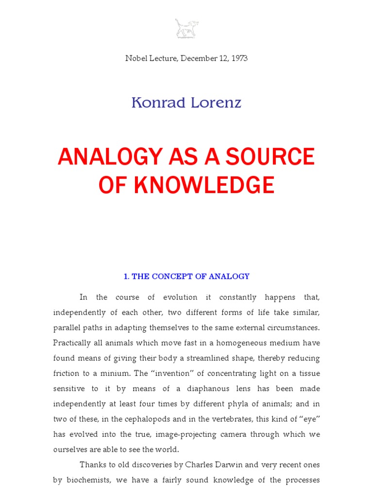 Konrad Lorenz The Analogy As A Source of Knowledge | PDF | Adaptation | Ethology