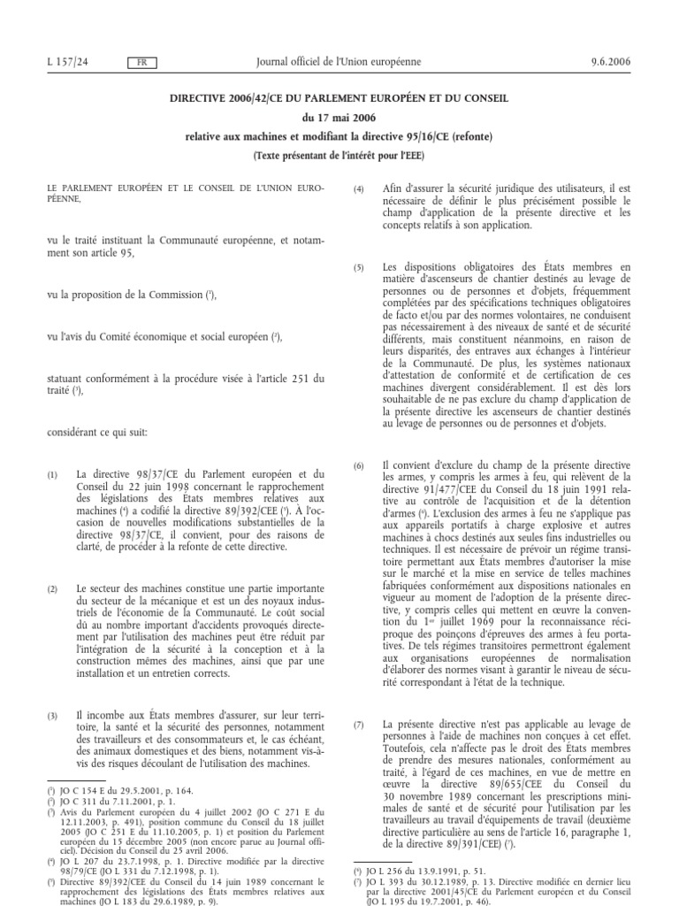 Directive 2006 42 CE Directive Machine 2006 | PDF | Directive (Union européenne) | Sécurité