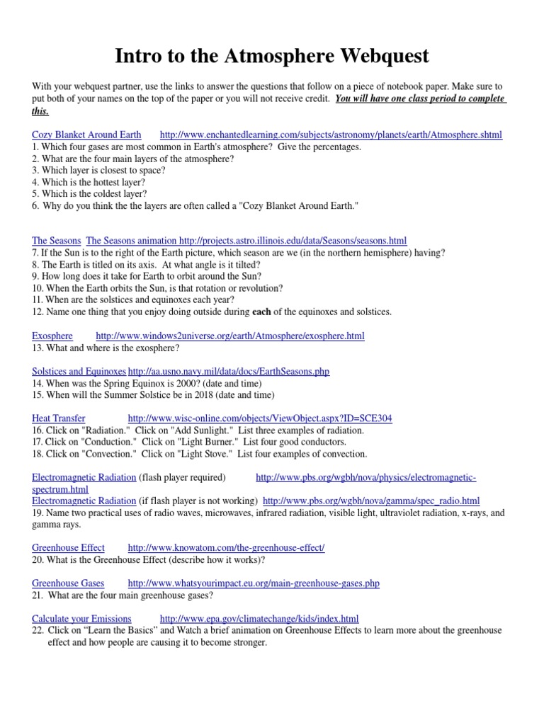 Intro To The Atmosphere Webquest | PDF | Greenhouse Effect ...
