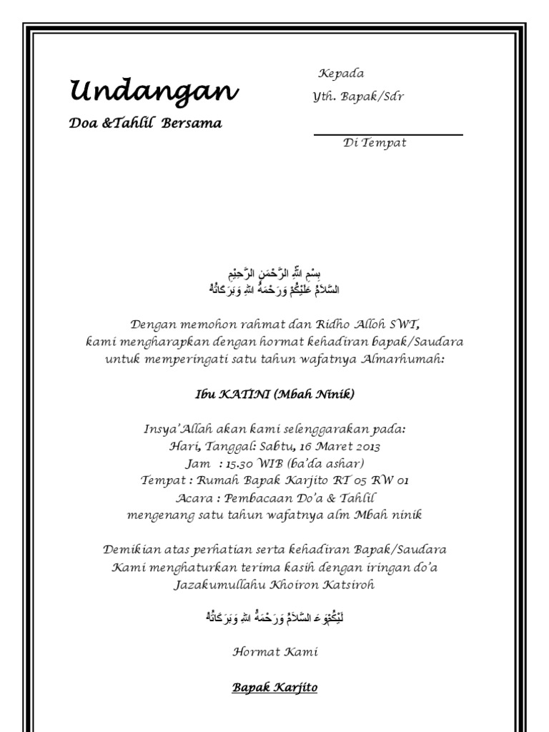 Undangan Tahlilan | PDF | Agama & Spiritualitas