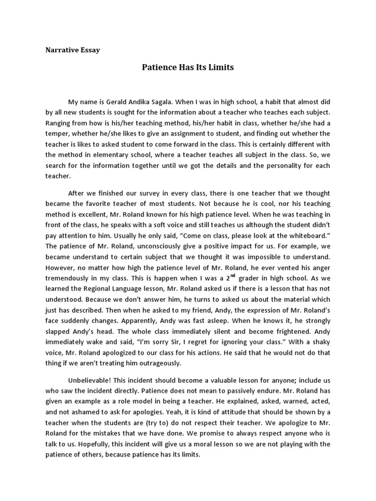 Patience Has Its Limits (Narrative Essay) | PDF | Teaching Method ...