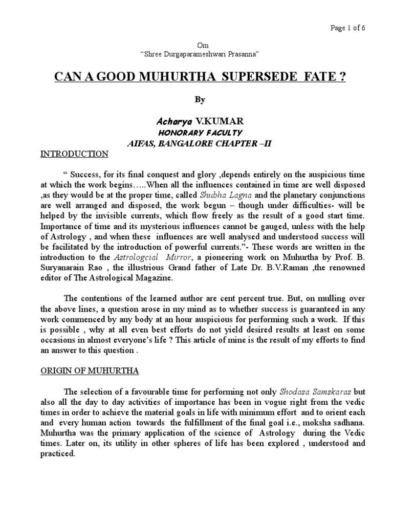 Can A Good Muhurtha Supersede Fate | PDF | Vedas | 1st Millennium Bc Books