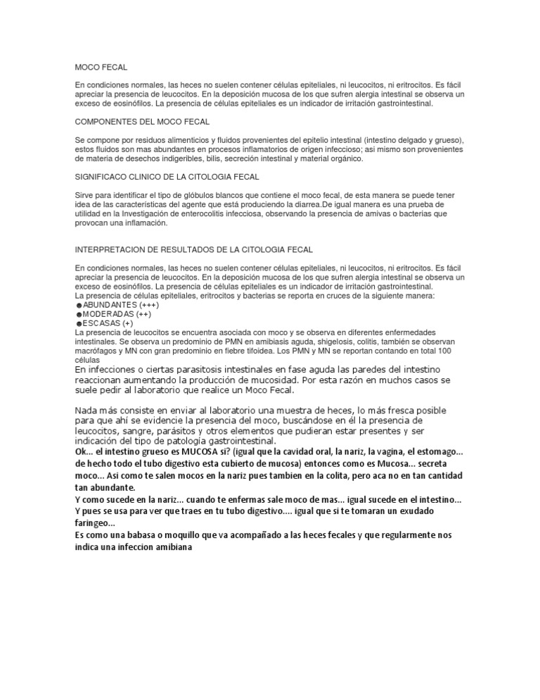 Análisis de Moco Fecal: Indicadores Clínicos | PDF | Heces | Leucocito