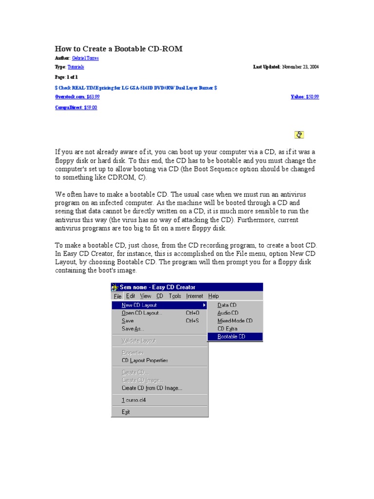 Creating a Bootable CD-ROM to Run Antivirus Software from a Disc | PDF ...