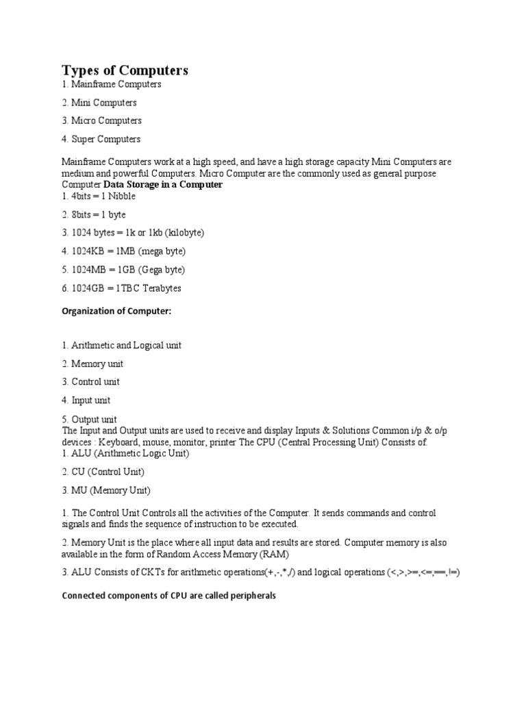 Basics of Computer | PDF | Computer Data Storage | Random Access Memory