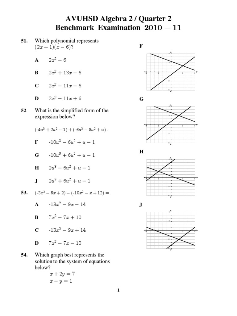 Algebra 2 Quarter 2 Benchmark Exam | PDF | Mean | Equations