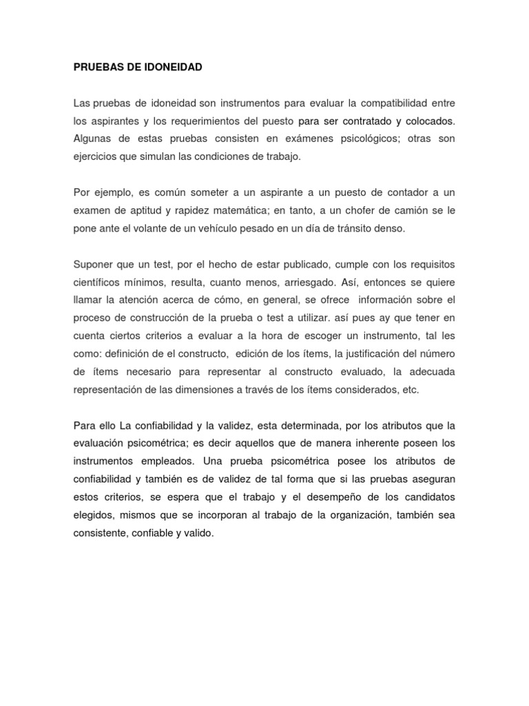 Pruebas de Idoneidad | PDF | Validez (Estadísticas) | Inteligencia