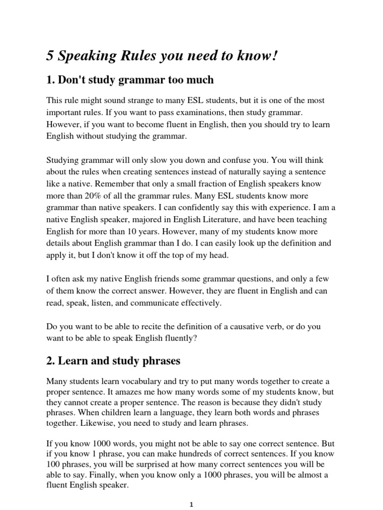 Essential English Speaking Rules | PDF | Predicate (Grammar) | English ...