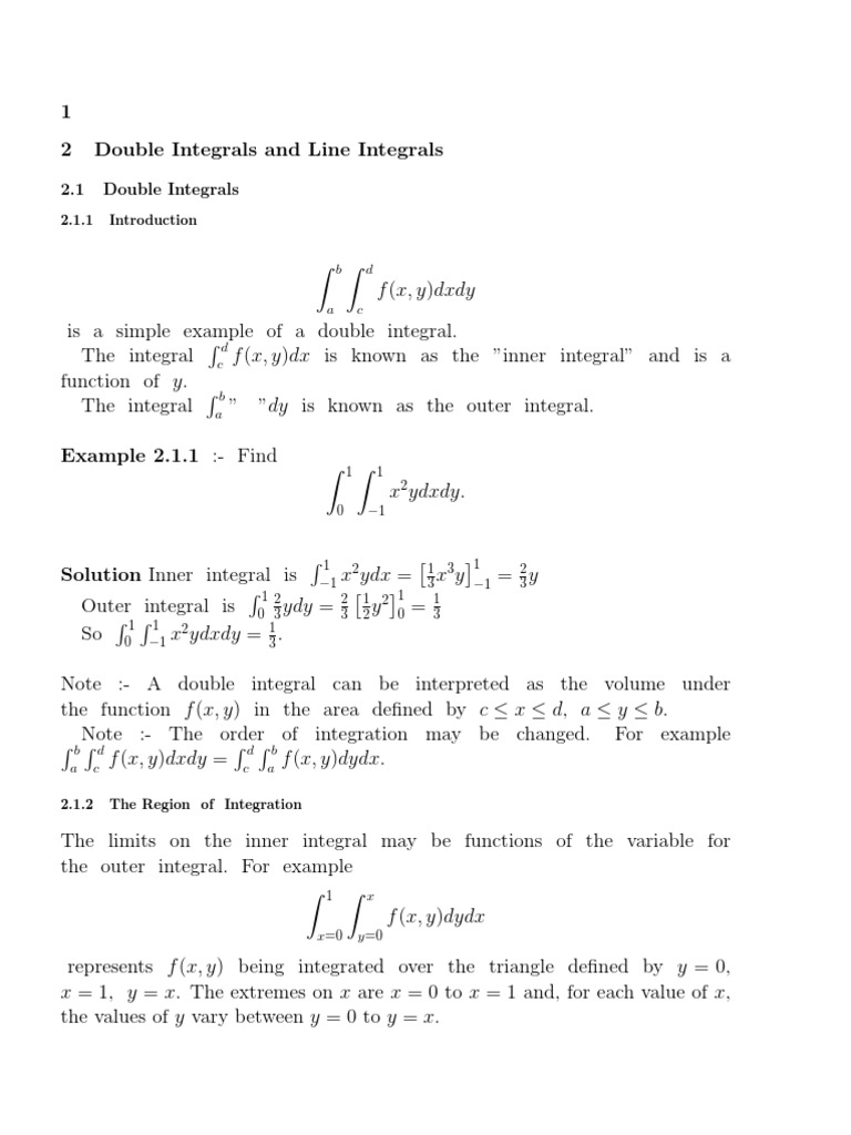 2.1 Double Integrals | PDF | Integral | Trigonometric Functions