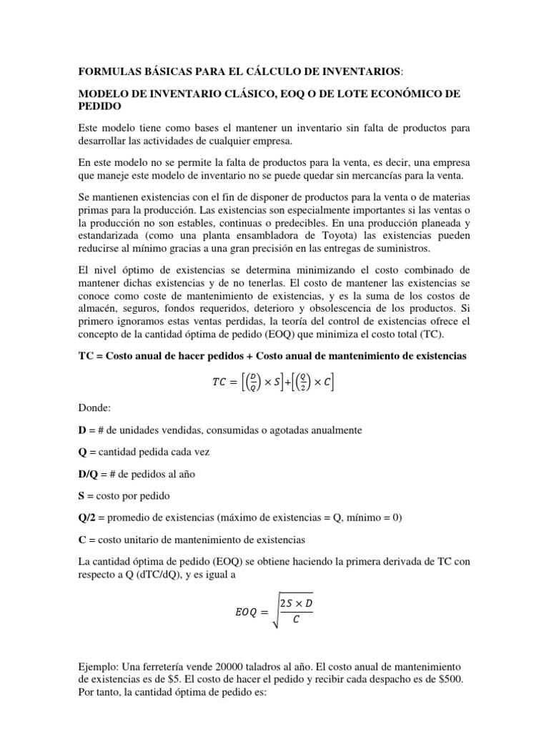 Fórmulas para Calcular Inventarios | PDF | Inventario | Ciencias económicas