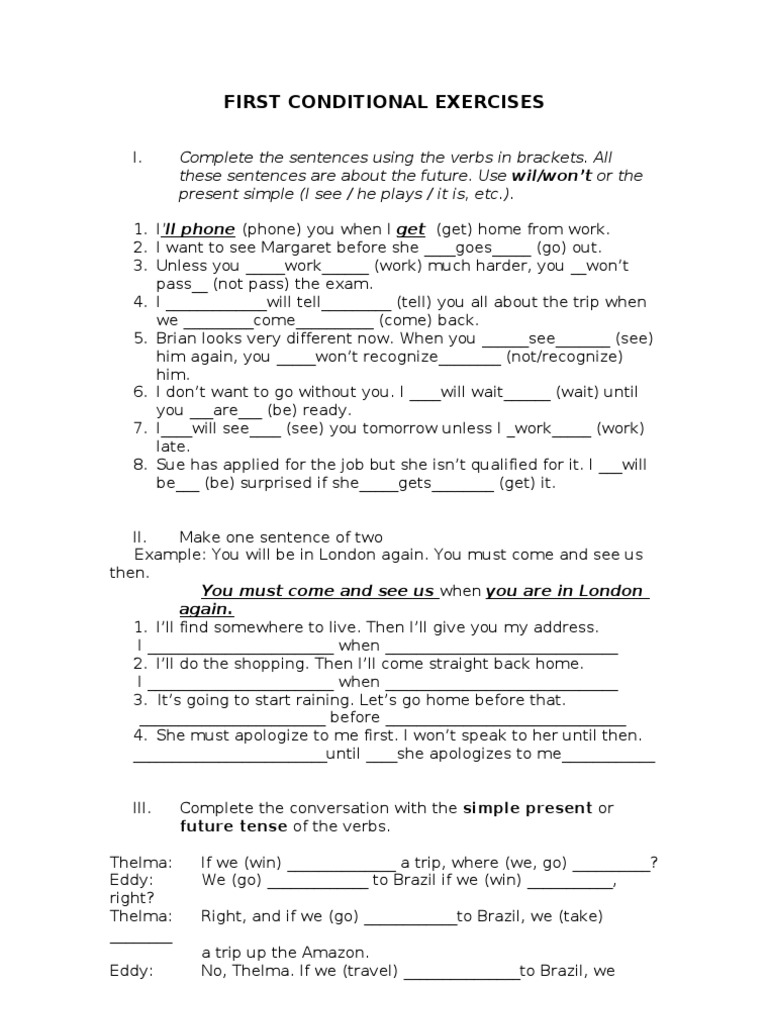 First Conditional Exercises | PDF | Linguistic Typology | Syntax