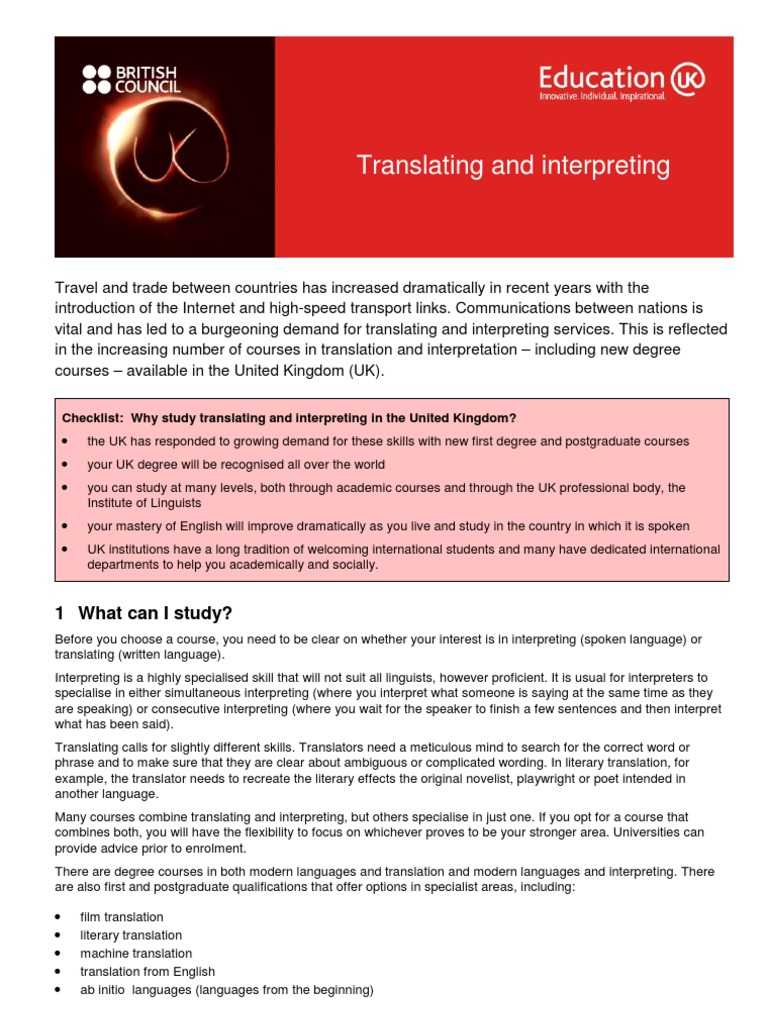 Learning Infosheets Translating and Interpreting | PDF | Academic ...