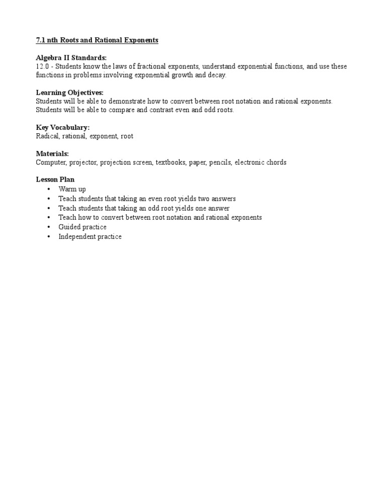 nth Roots and Rational Exponents Guide | PDF