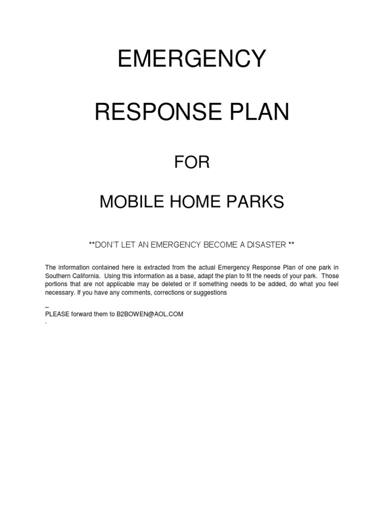 Mobile Home Park Emergency Operations Plan | Download Free PDF ...