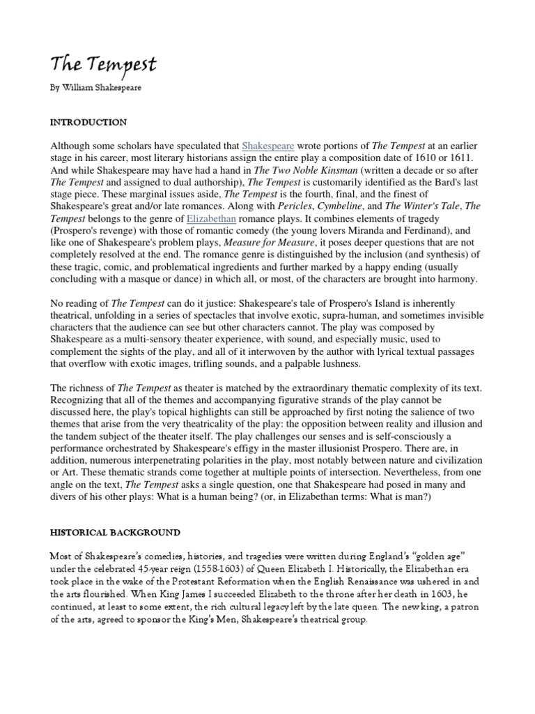 Tempest Background | PDF | The Tempest | William Shakespeare