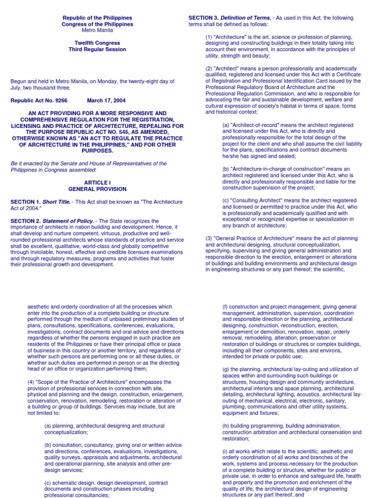 Republic Act No. 9266_Architecture | Licensure | Architect