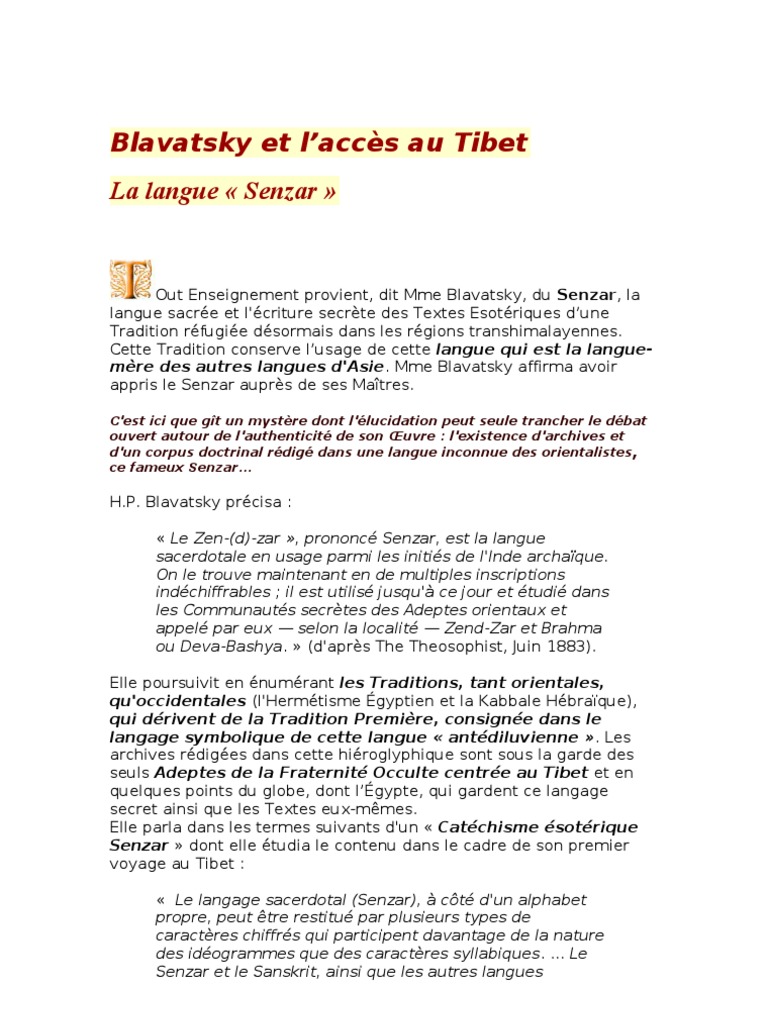 Autor Desconocido - Blavatsky Et L'acces Au Tibet La Langue Senzar (Art) | PDF