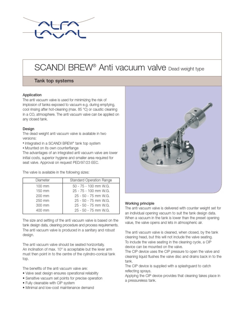 Scandi Brew Anti Vacuum Valve: Dead Weight Type | PDF | Vacuum | Valve