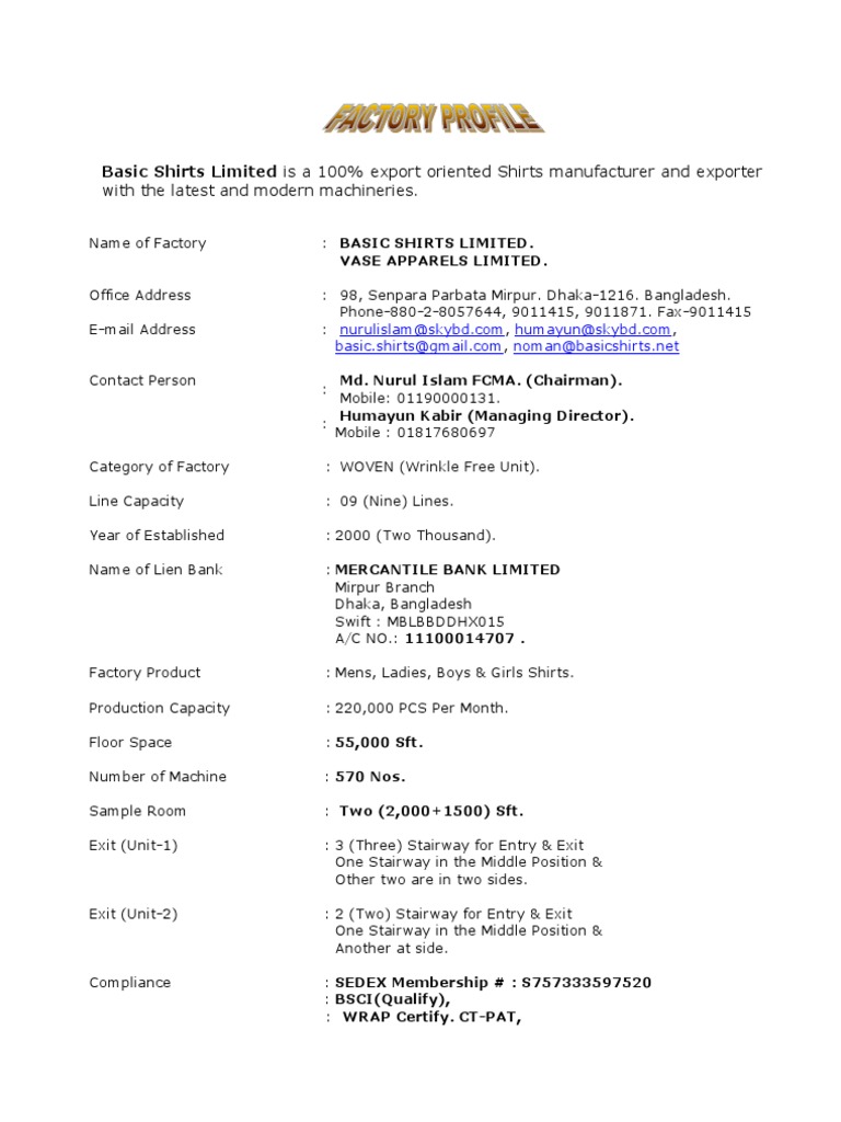 Factory Profiles (Latest) Basic Shirt | PDF | Shirt | Sewing Needle