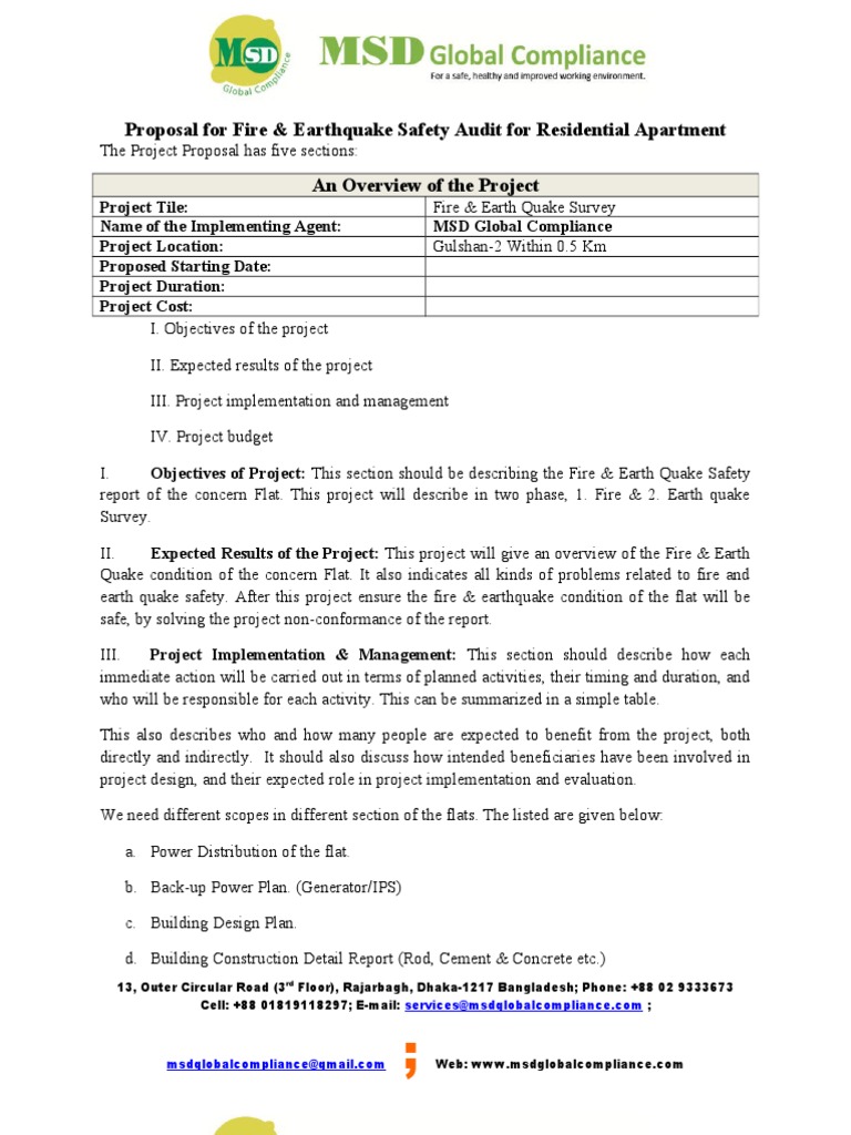 Proposal For Fire & Earthquake Safety Audit For Residential Apartment ...