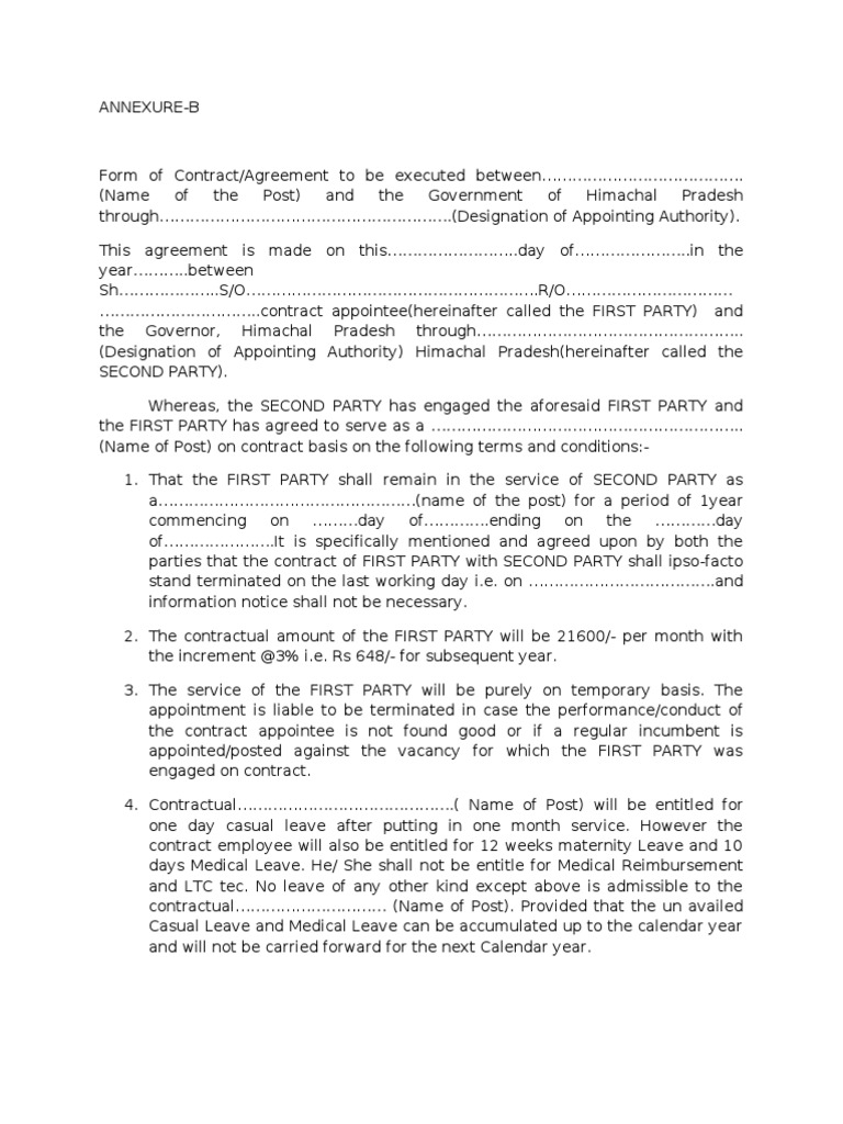 Annexure b contract.doc | Common Law | Government Information