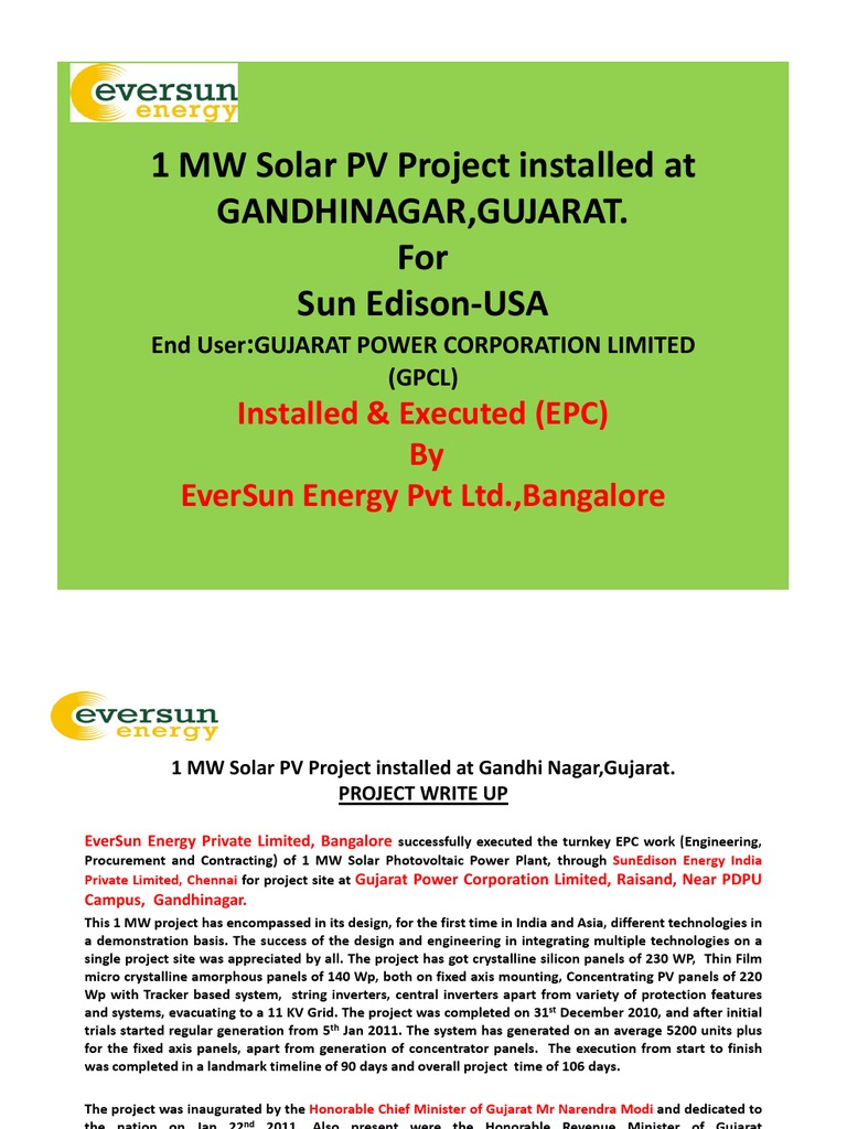 1 MW Solar PV Project in Gandhinagar | PDF | Photovoltaic System ...