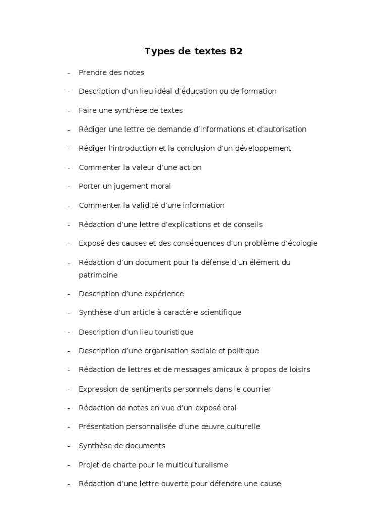 Types de Textes B2 | PDF